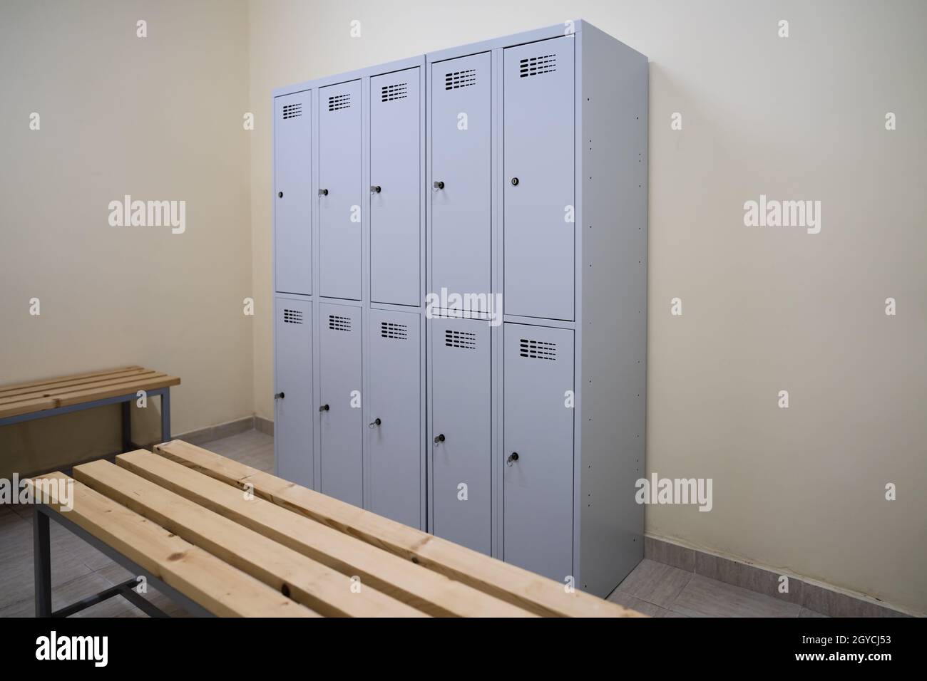 Locker Room In Fitness Gym, High School Or Stadium Stock Photo - Alamy