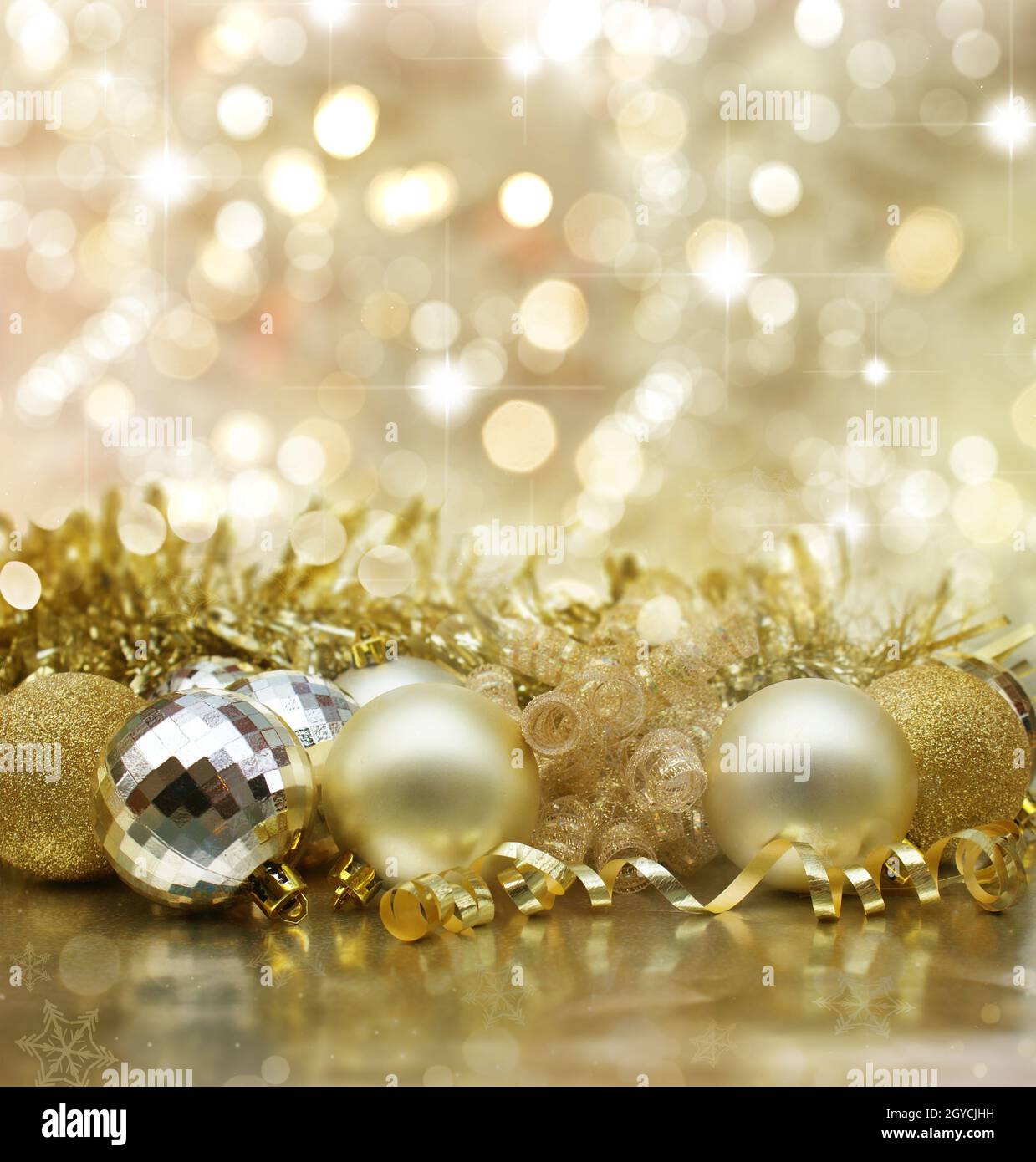 Christmas background with gold Christmas decorations Stock Photo - Alamy