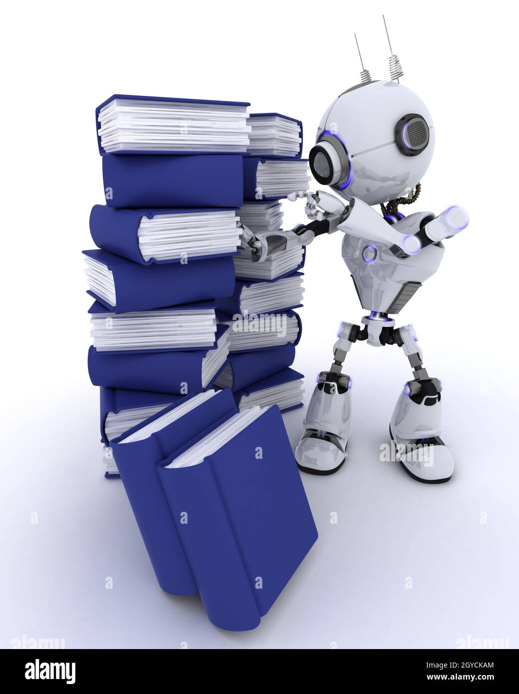 3D Render of an Robot with stack of books Stock Photo - Alamy