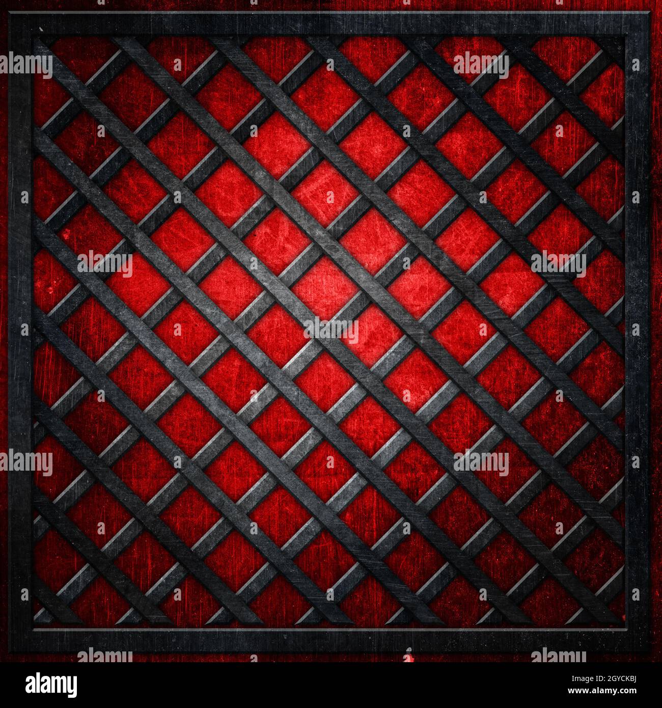 Metal lattice on red grunge background Stock Photo - Alamy