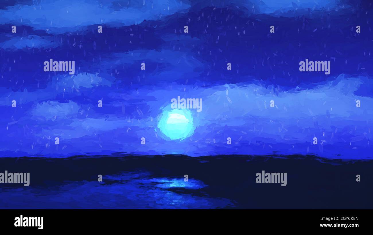 Oil painting of a moonlit landscape Stock Photo - Alamy