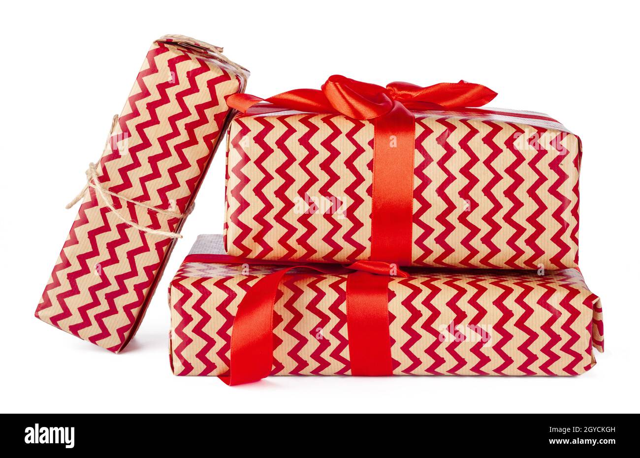 Group of gift boxes in craft paper isolated on white background Stock ...