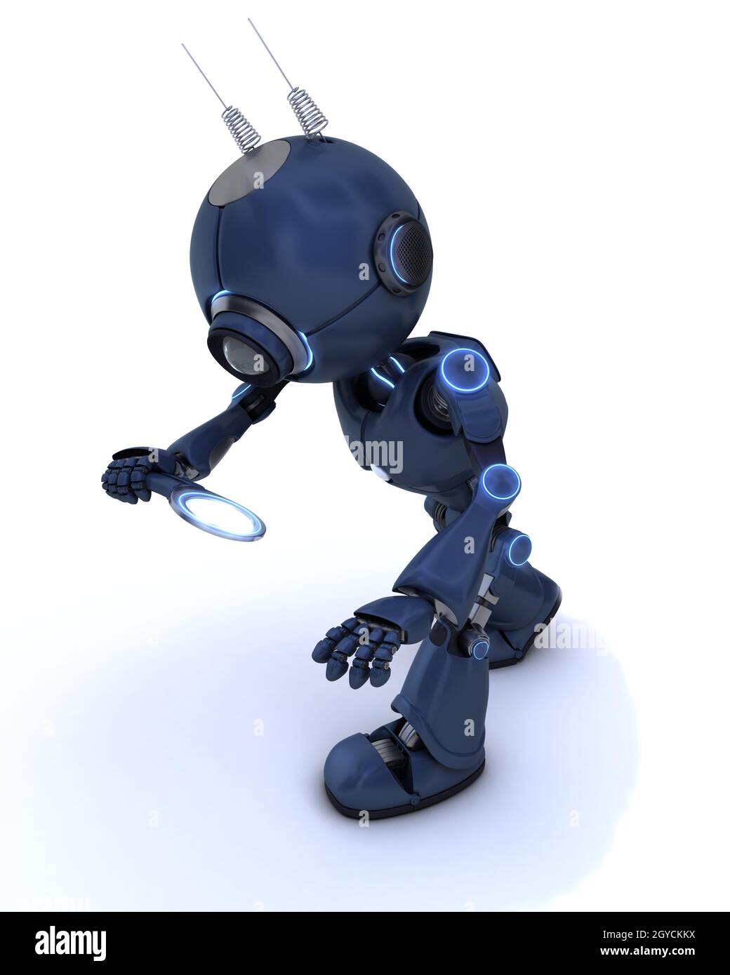3D Render of an Android inspecting with a magnifying glass Stock Photo ...