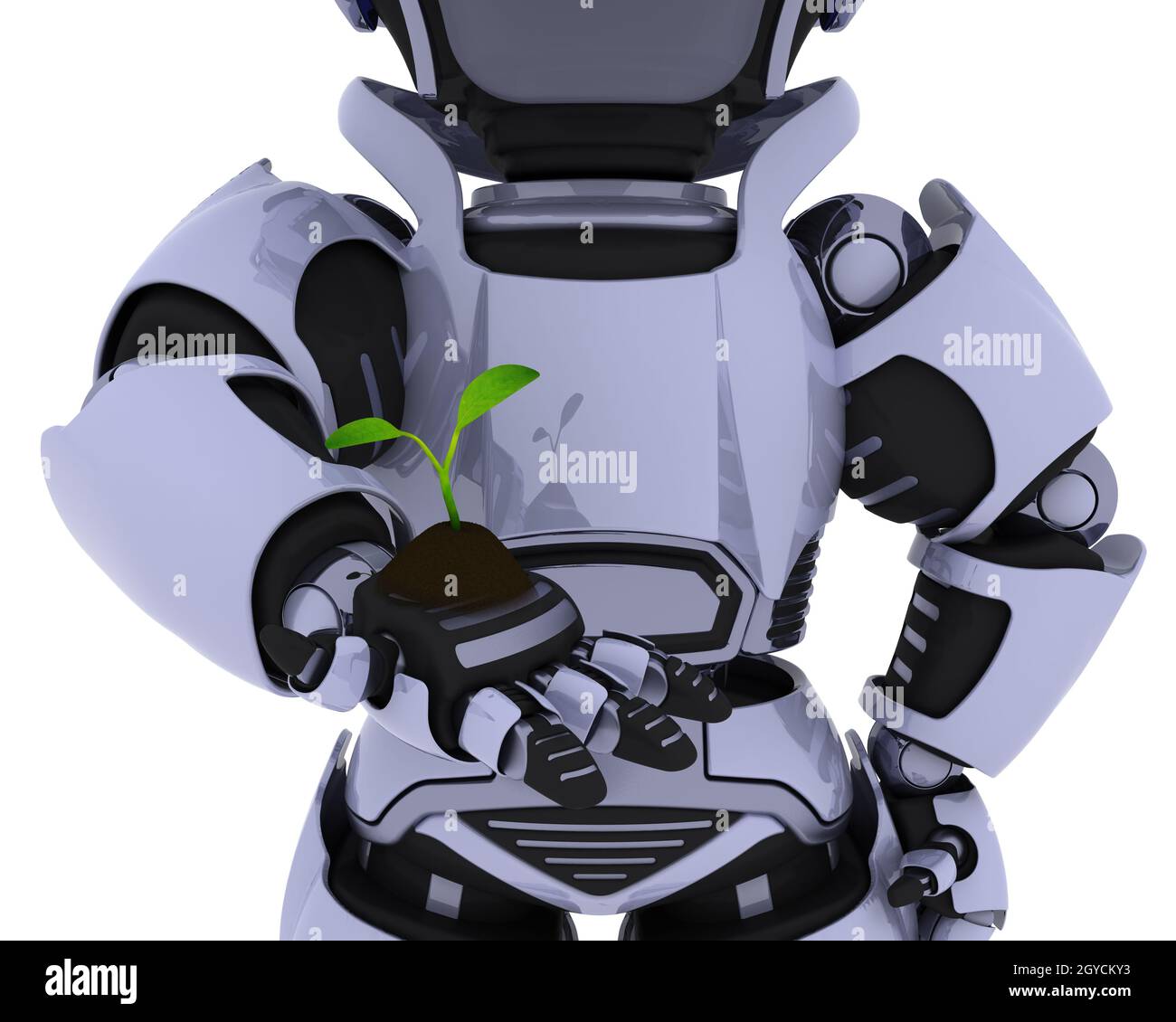 3D render of a Robot nurturing a seedling plant Stock Photo - Alamy