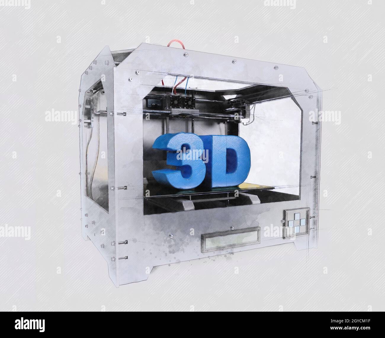 Sketched design of a 3 Dimensional Printer Stock Photo - Alamy