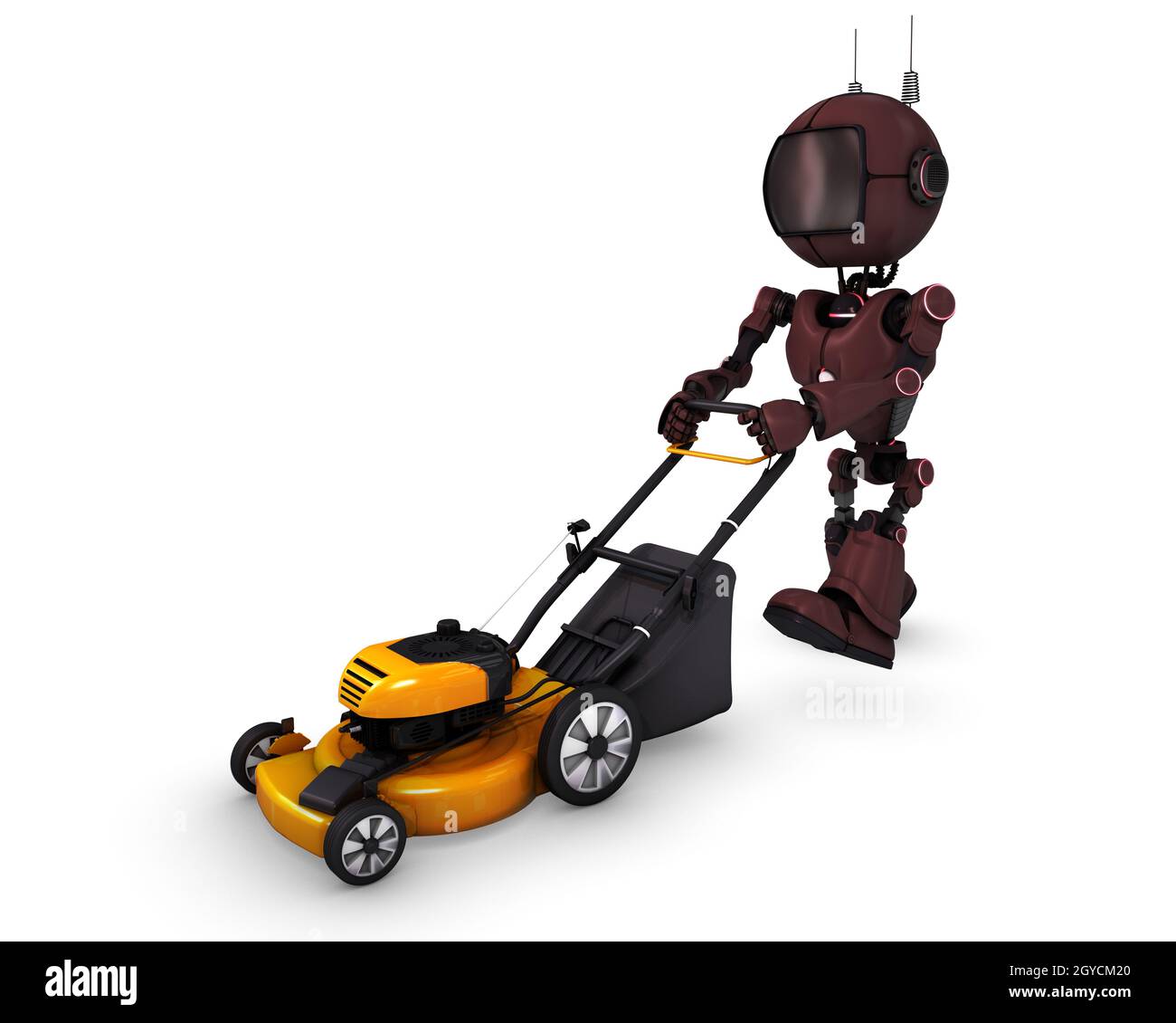 3D Render of an Android with lawn mower Stock Photo - Alamy