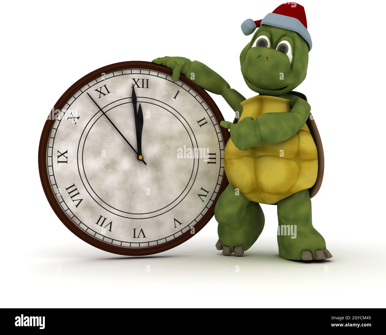 3D render of a tortoise with clock at new years Stock Photo - Alamy