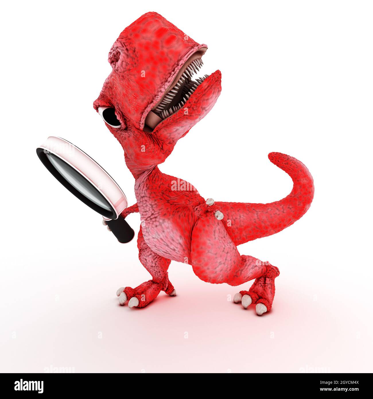 3DS Render of Friendly Cartoon Dinosaur with magnifying glass Stock ...