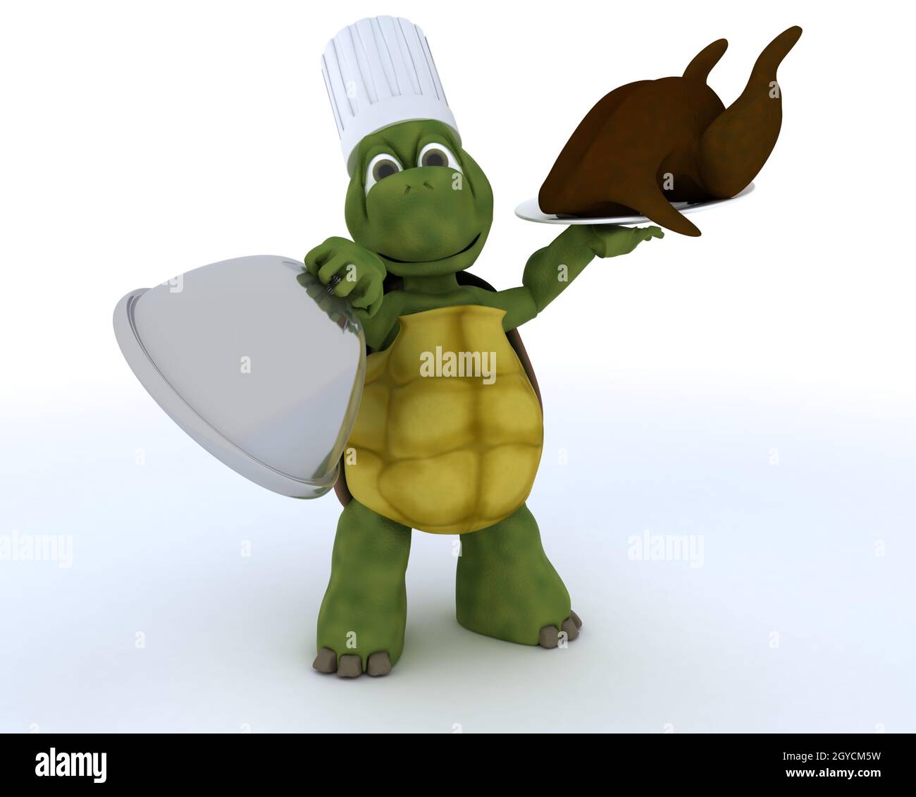 3D render of a tortoise chef with a chicken Stock Photo - Alamy