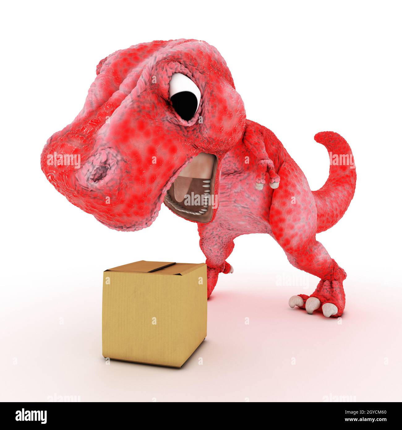 3D Render of Friendly Cartoon Dinosaur with cardboard box Stock Photo ...