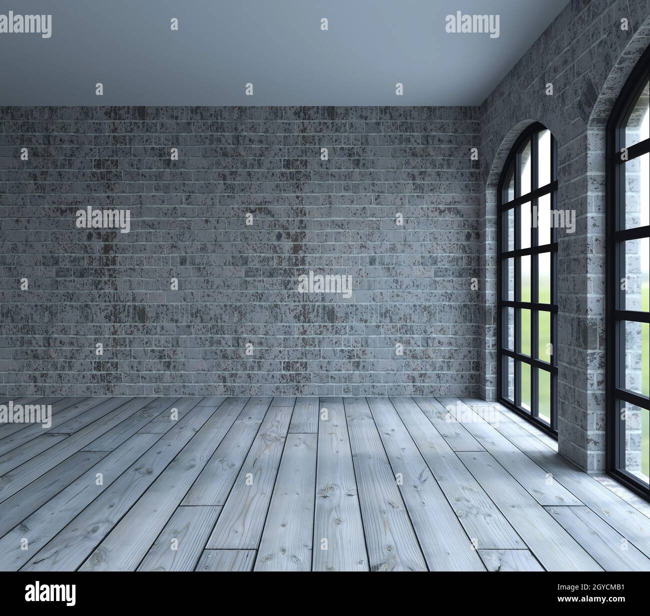 3d render of Blank wall in empty room with windows Stock Photo - Alamy
