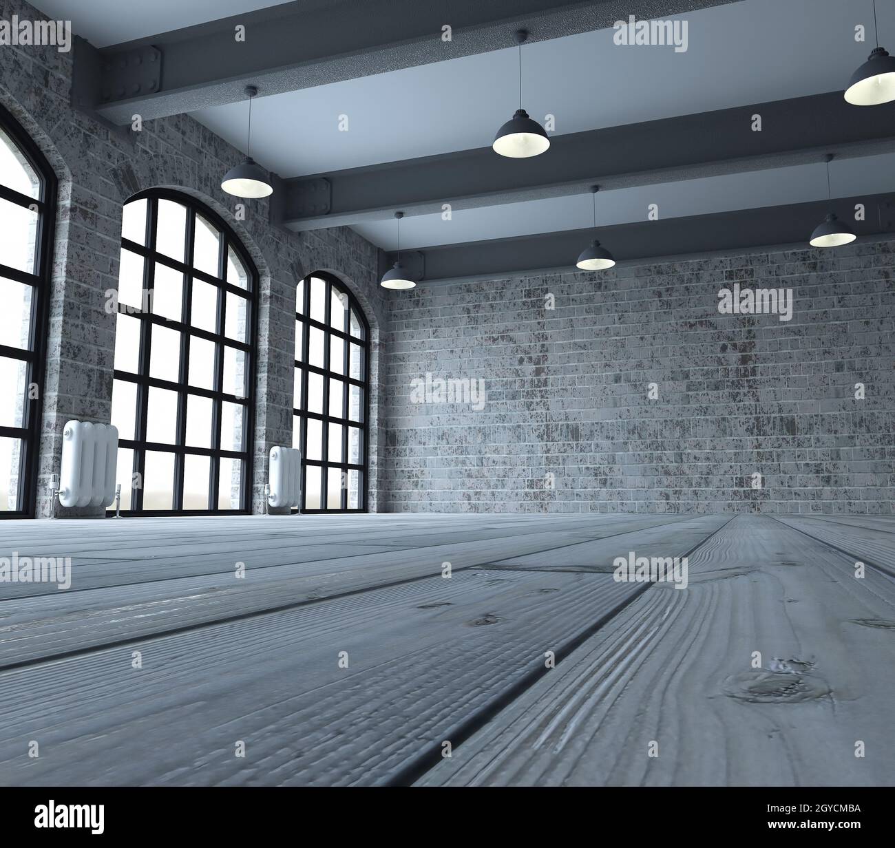 3d render of Blank wall in empty room with windows Stock Photo - Alamy