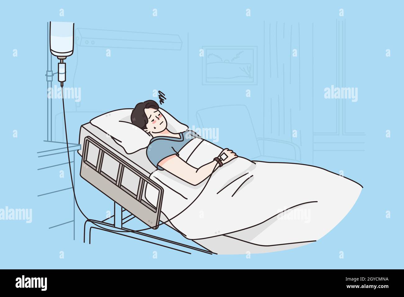 Healthcare and medicine concept. Sick sad unhappy young man cartoon ...