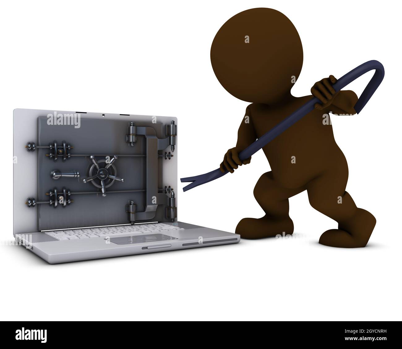 3D Render of Morph Man breaking into a laptop Stock Photo - Alamy