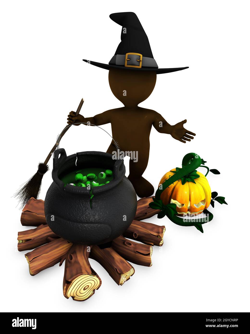 3D Render of Morph Man Witch with cauldron Stock Photo - Alamy