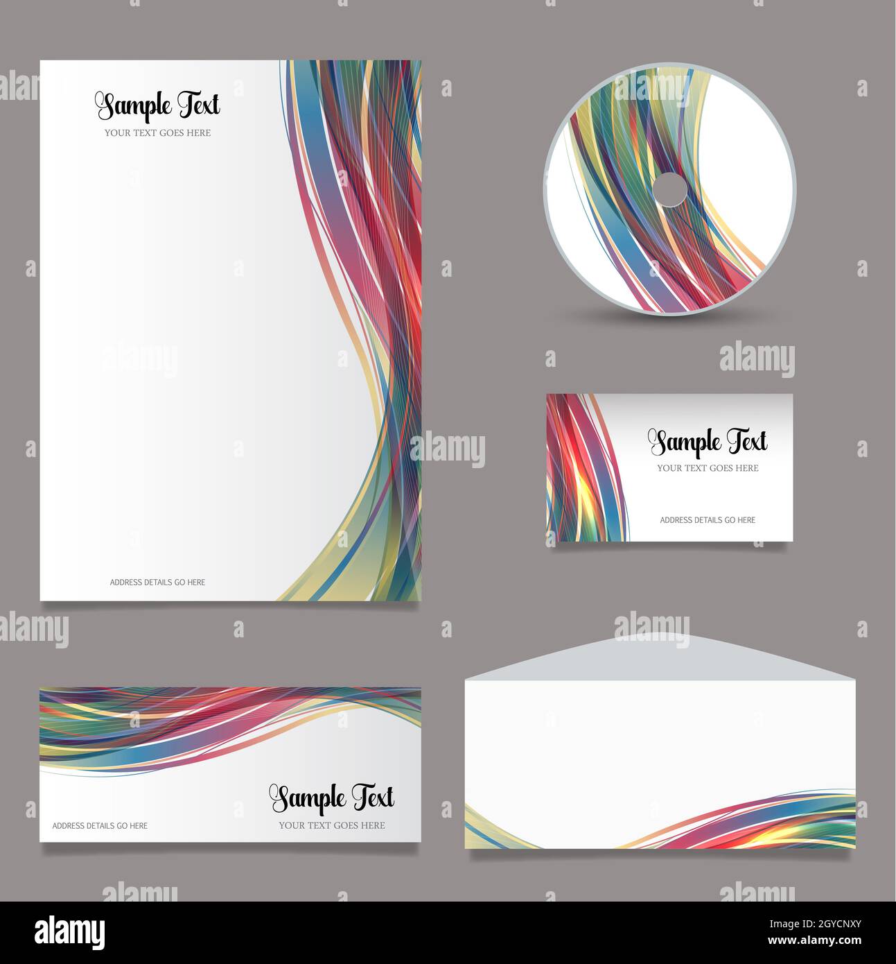 Business stationery set with wave design Stock Photo - Alamy
