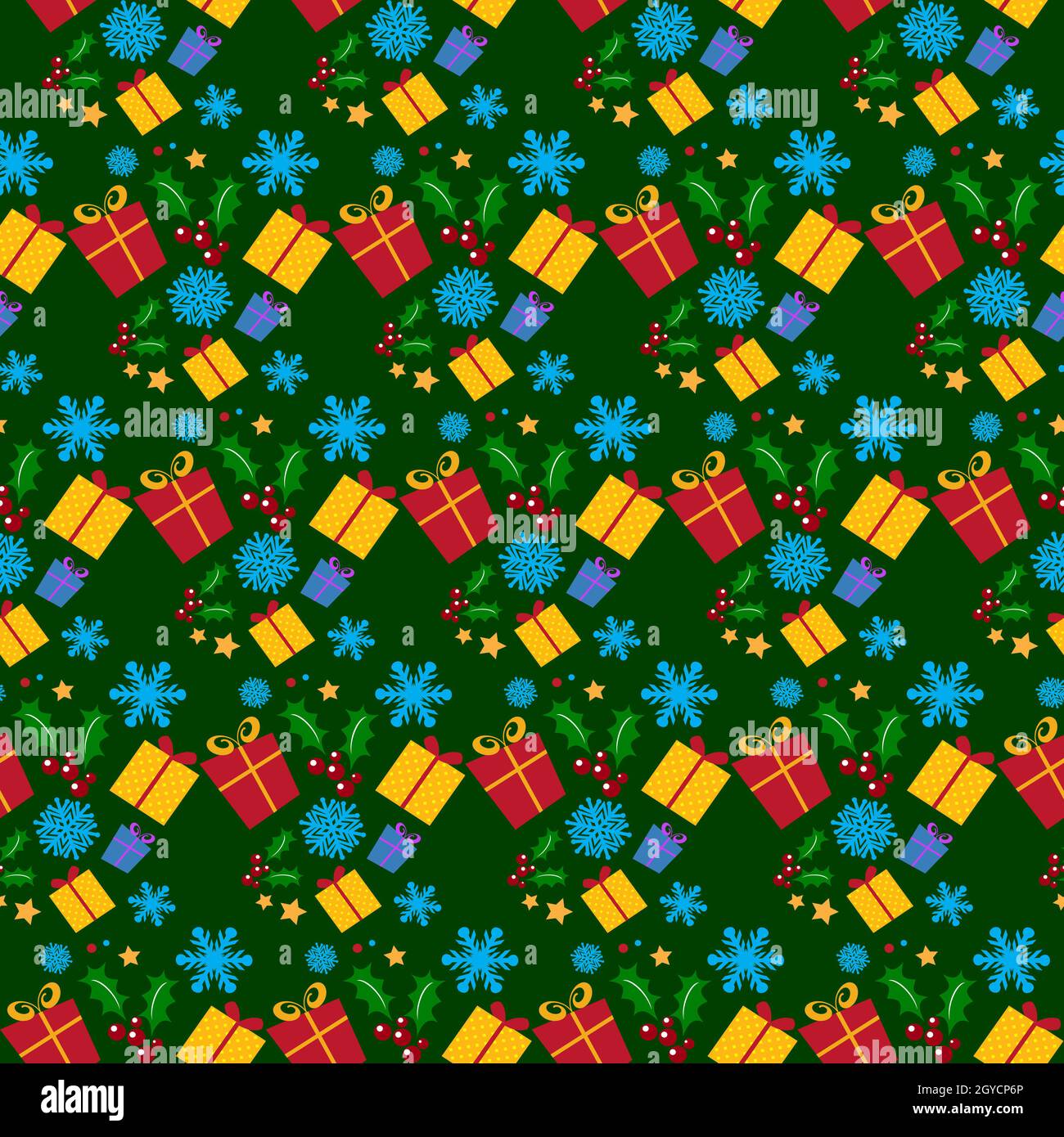 Seamless tile background with christmas gifts, snowflakes and holly ...