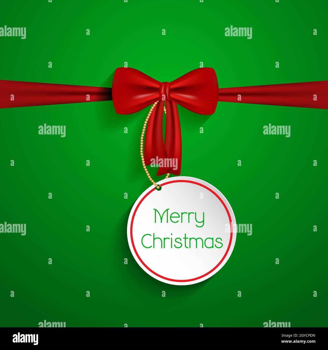 Christmas background with red bow and label Stock Photo - Alamy