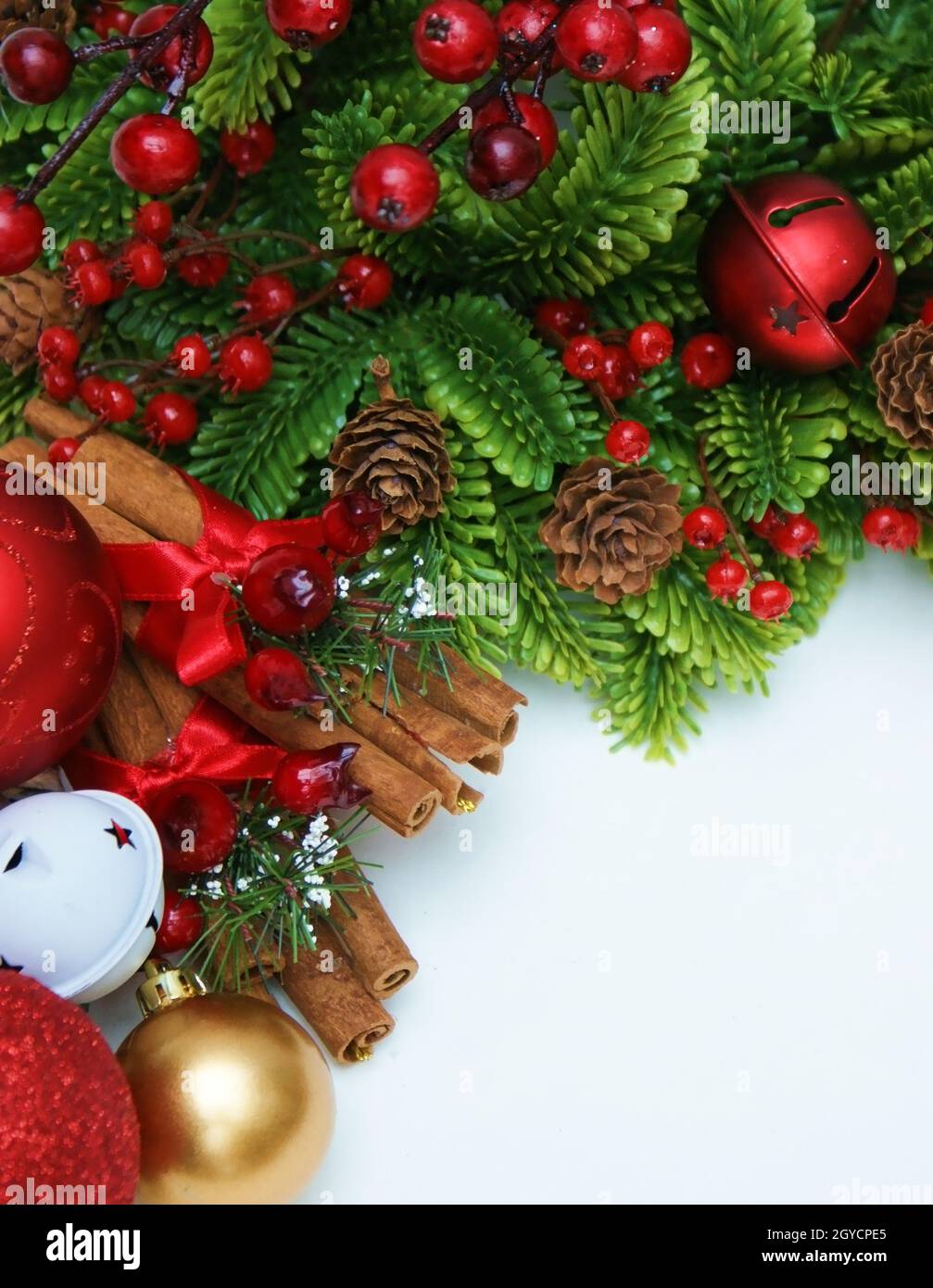 Christmas background with decorations and berries Stock Photo - Alamy