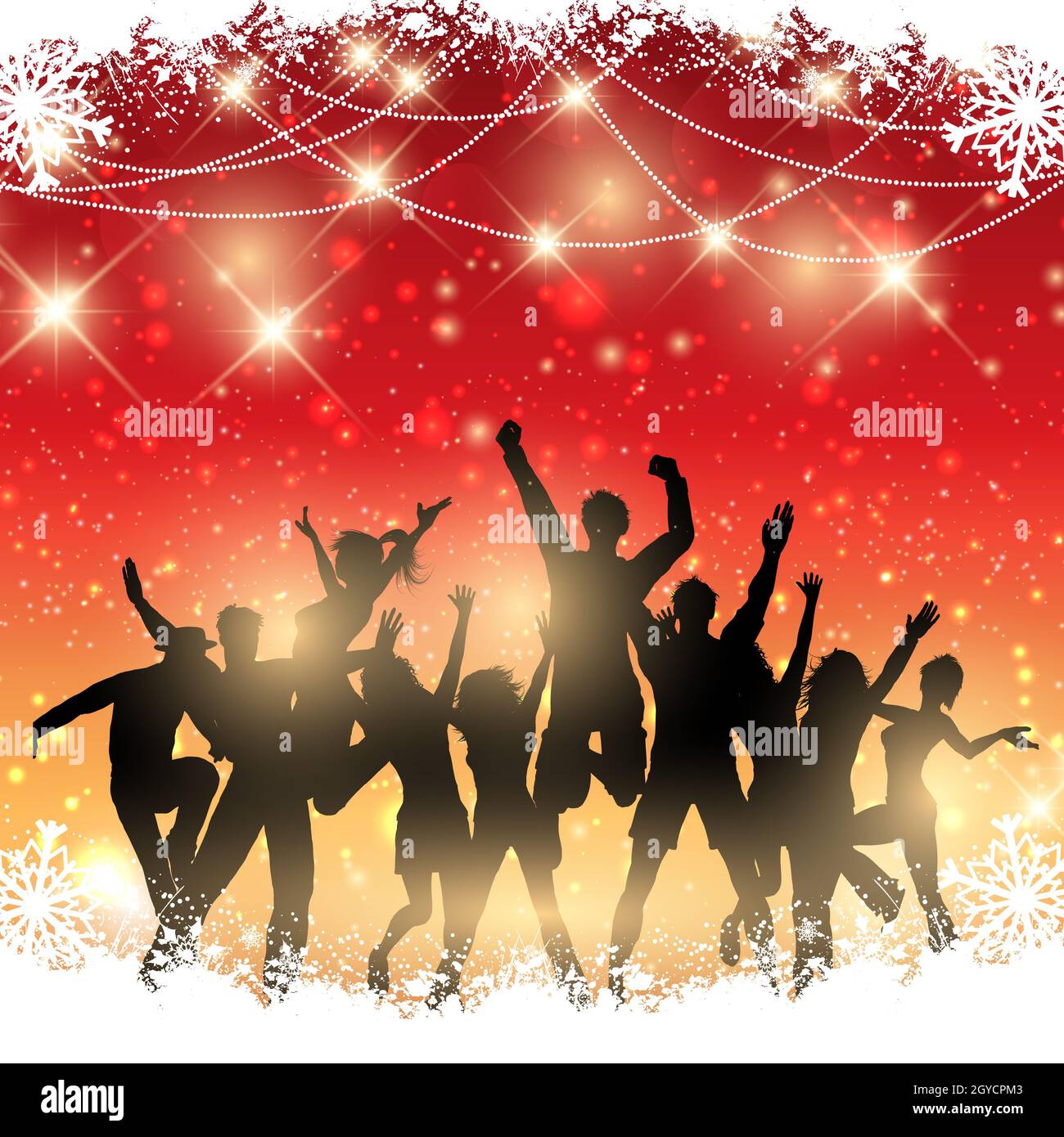 Silhouettes of people dancing on a Christmas background Stock Photo - Alamy
