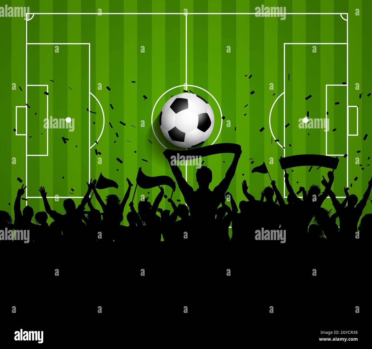 Soccer or football crowd on a green pitch background Stock Photo - Alamy