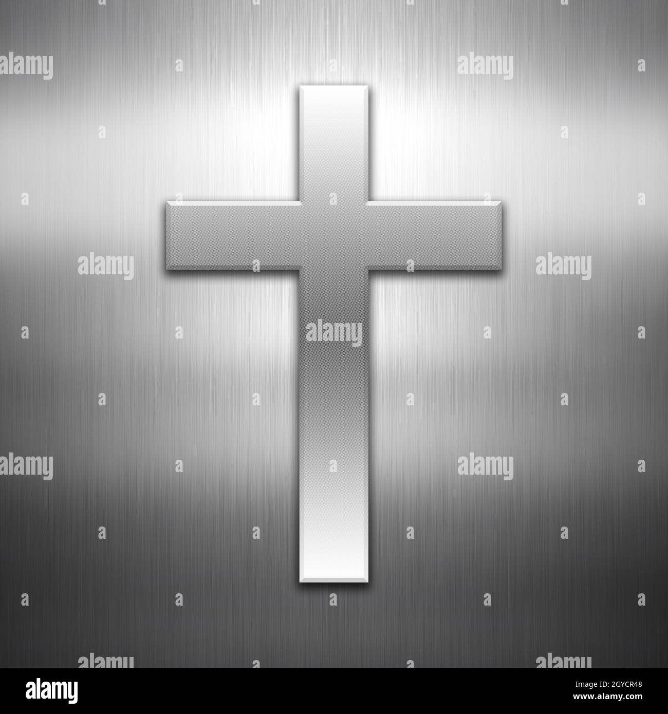 Metallic cross shape on a brushed metal background Stock Photo - Alamy