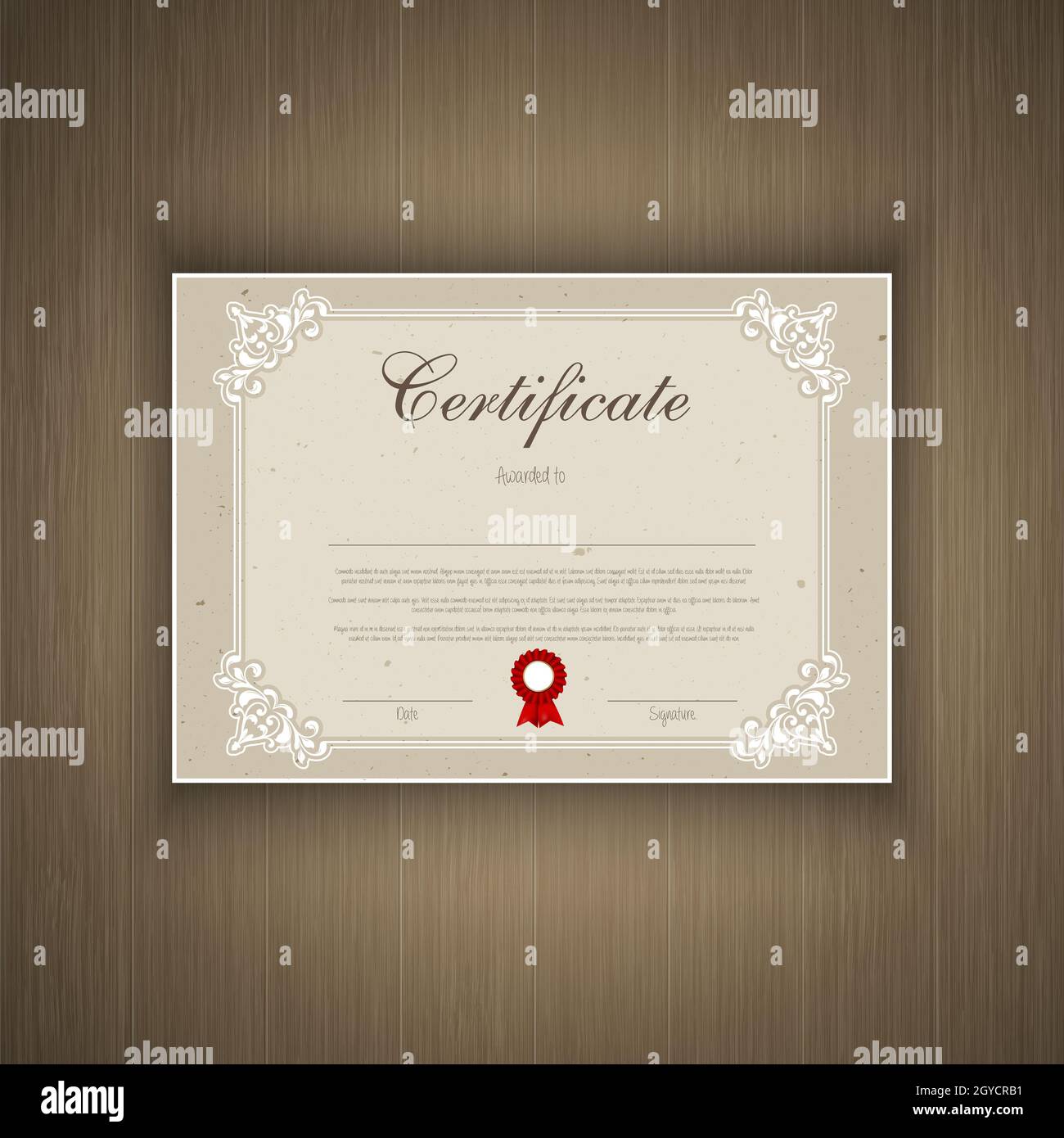 Decorative certificate design on a wood texture background Stock Photo ...
