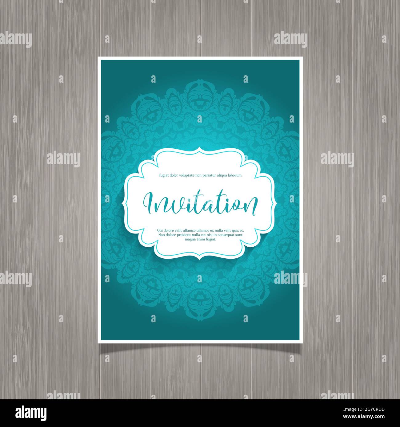 Decorative invitation on a wood texture background Stock Photo - Alamy