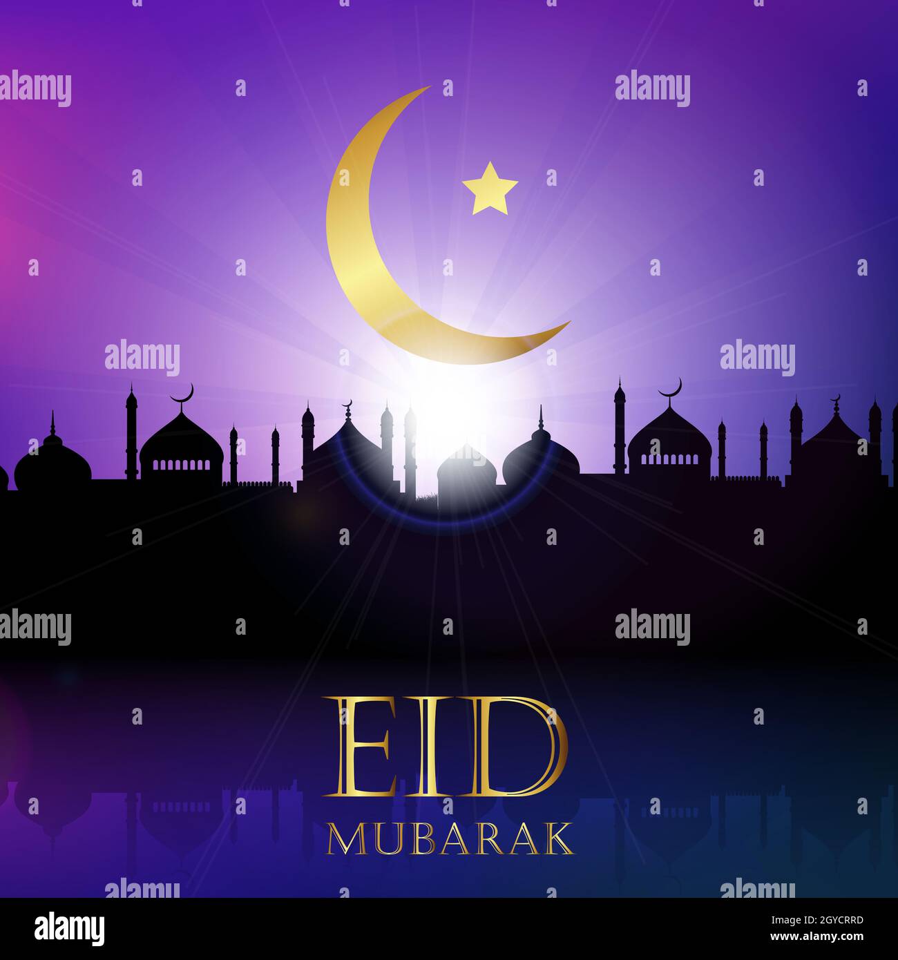 Eid Mubarak background with mosque silhouettes Stock Photo - Alamy