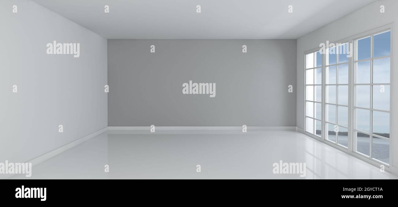 3D Render of an Empty Room with Windows Stock Photo - Alamy