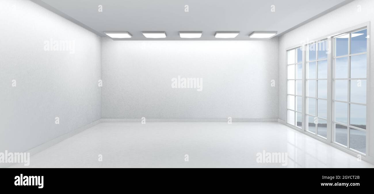 3D Render of an Empty Room with Windows Stock Photo - Alamy