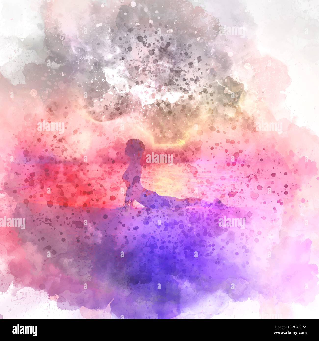female in a yoga pose with a watercolour effect Stock Photo - Alamy