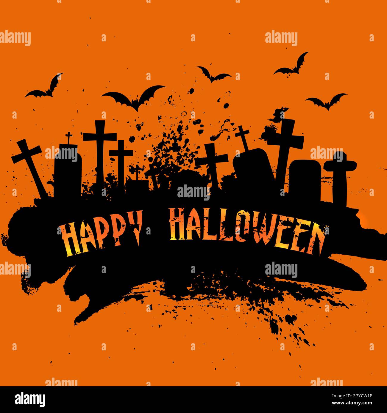 Spooky grunge Halloween background with gravestones and bats Stock ...