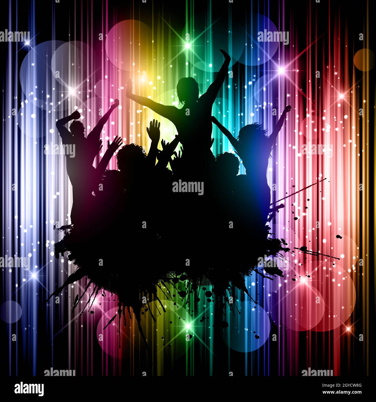 Silhouette of a grunge party crowd on an abstract background Stock ...