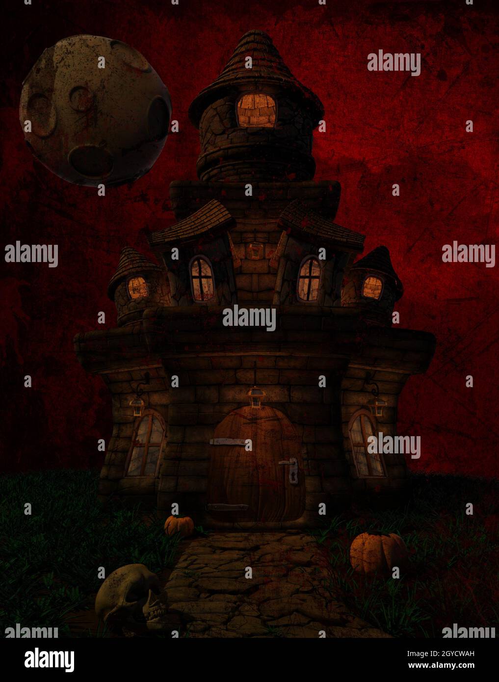 3D Render of a Grunge Spooky Halloween Castle Stock Photo - Alamy