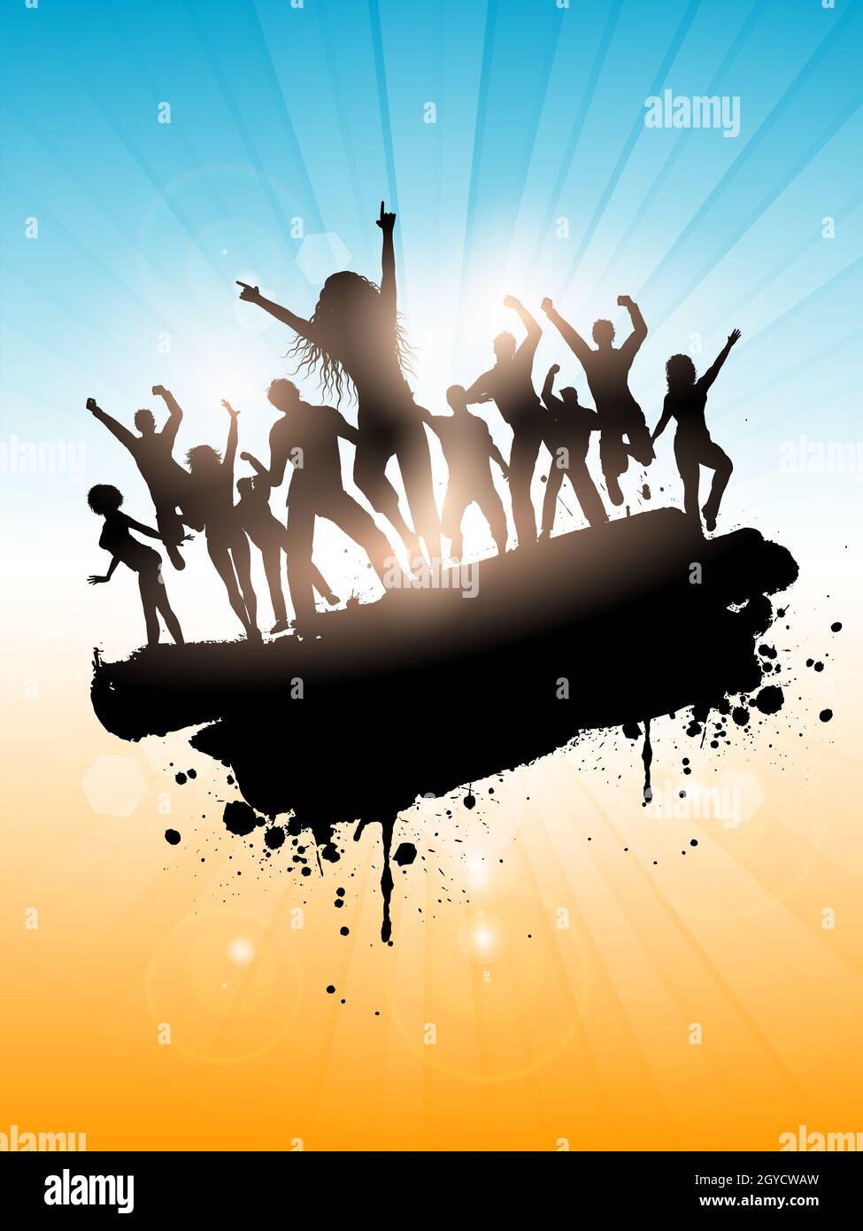 Grunge design of people dancing on a summer background Stock Photo - Alamy