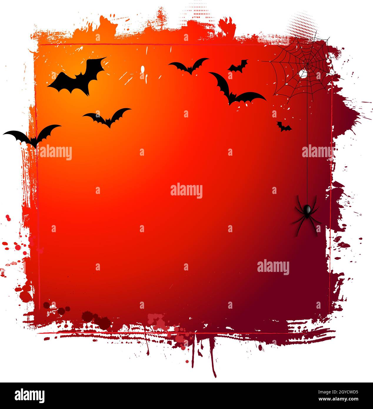 Grunge Halloween background with bats and hanging spider Stock Photo ...