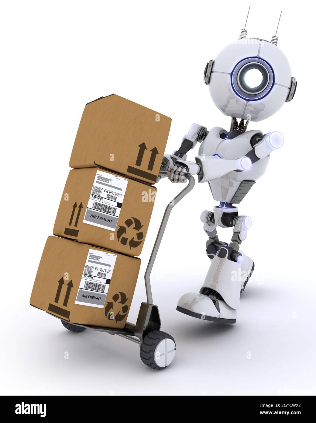 3D render of a Robot with shipping boxes Stock Photo - Alamy