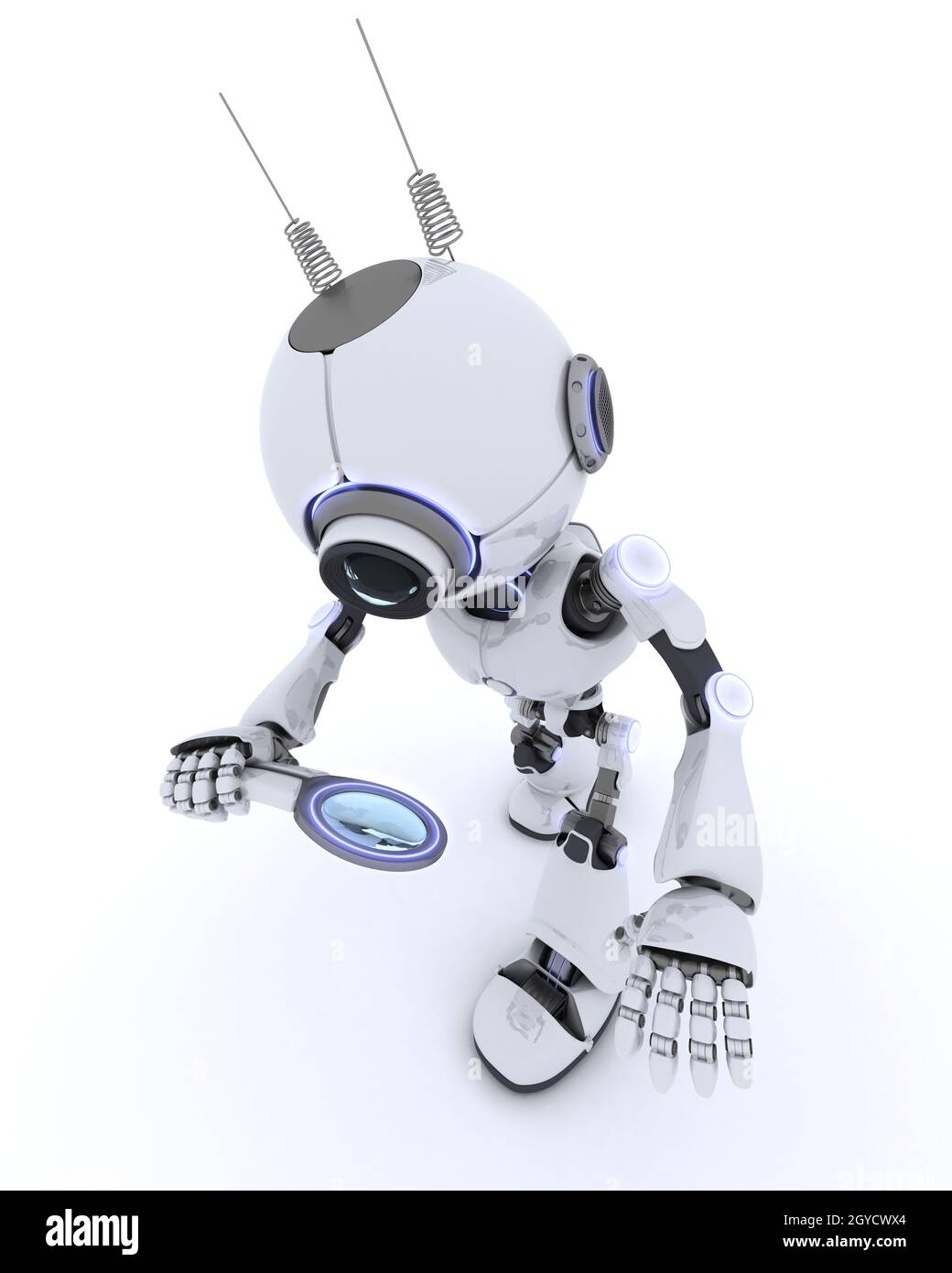 3D render of a Robot with magnifying glass Stock Photo - Alamy