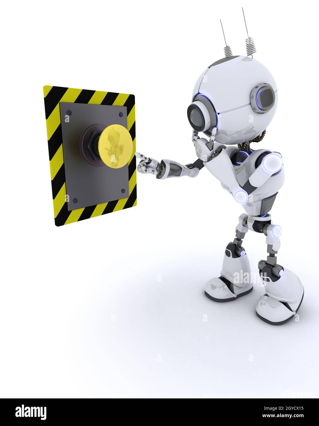 3D Render of an Robot pushing a button Stock Photo - Alamy