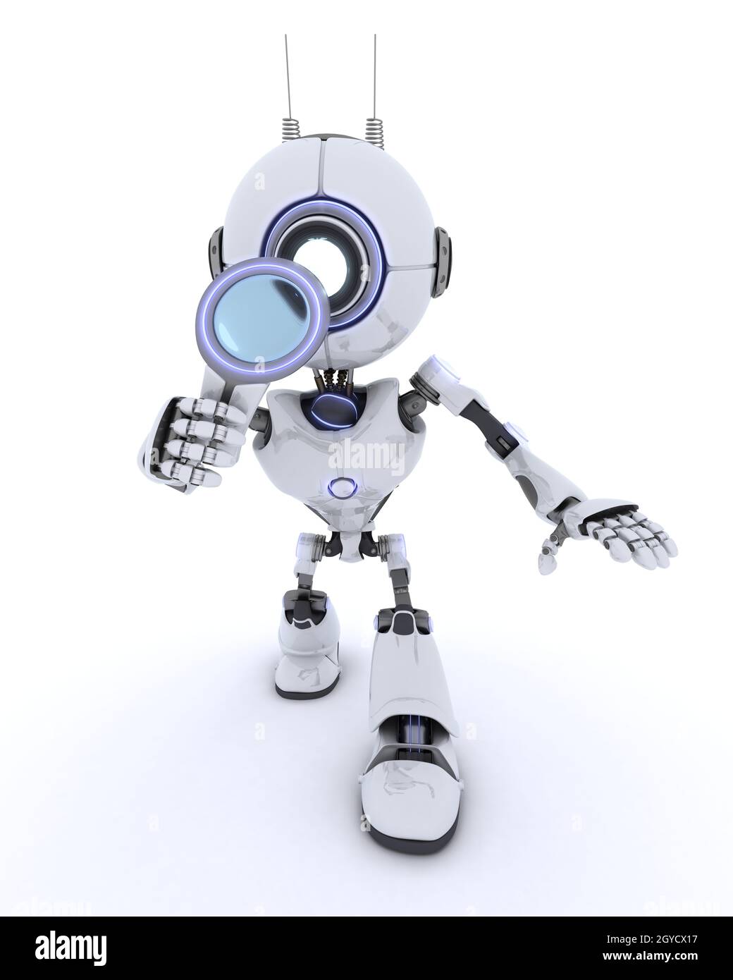 3D render of a Robot with magnifying glass Stock Photo - Alamy