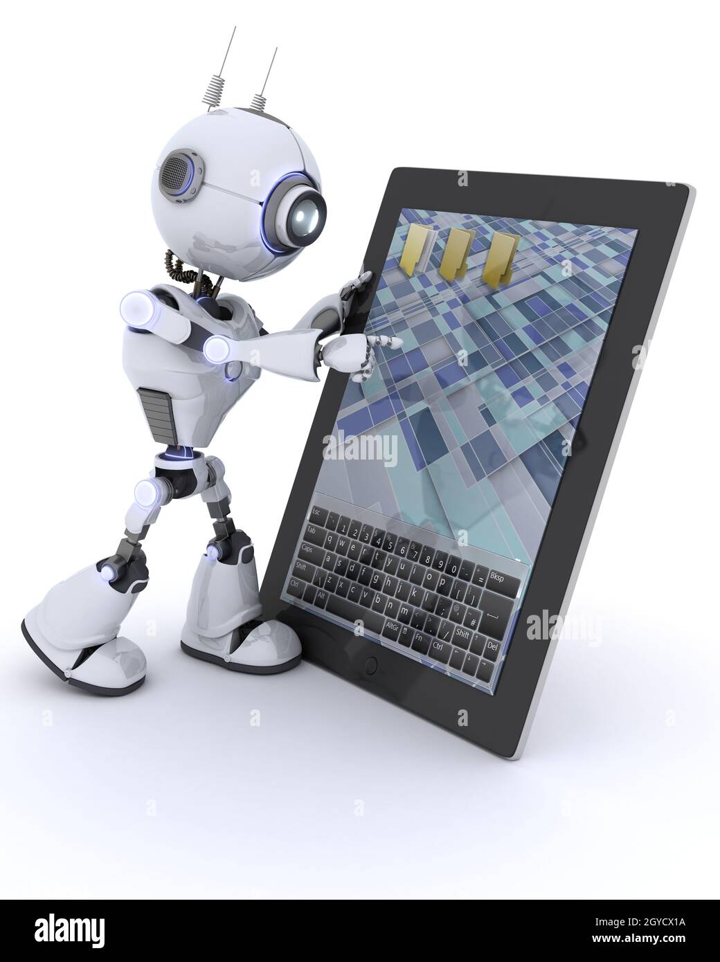 3D Render of an Robot with mobile tablet device Stock Photo - Alamy