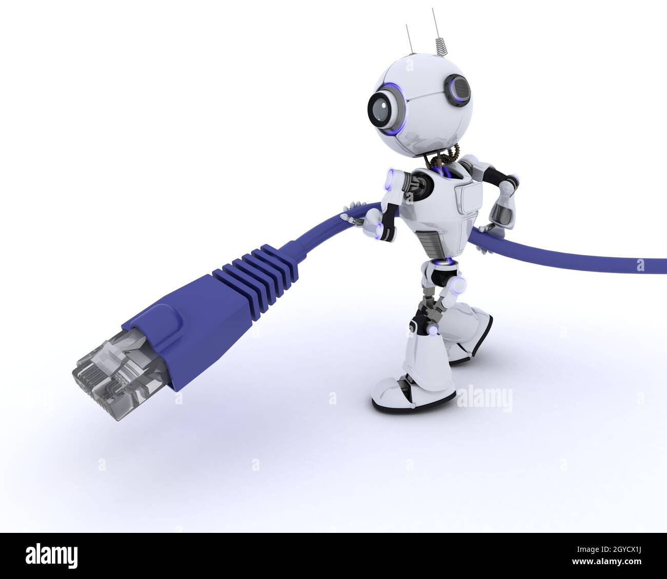 3D Render of a Robot with an RJ45 data cable Stock Photo - Alamy