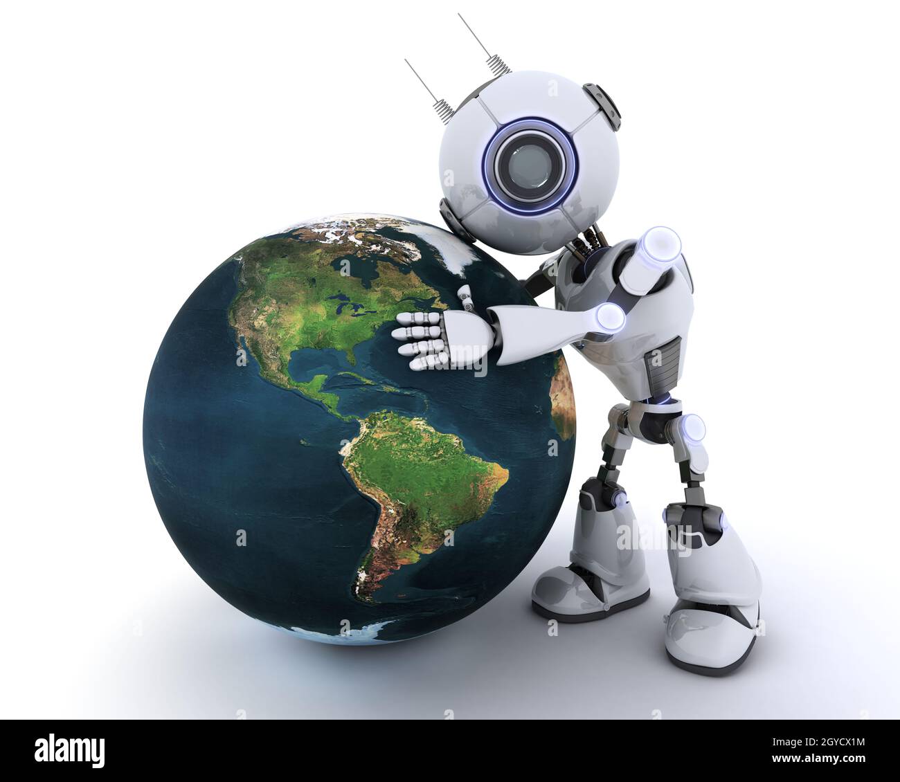 3D Render of an Robot with globe Stock Photo - Alamy