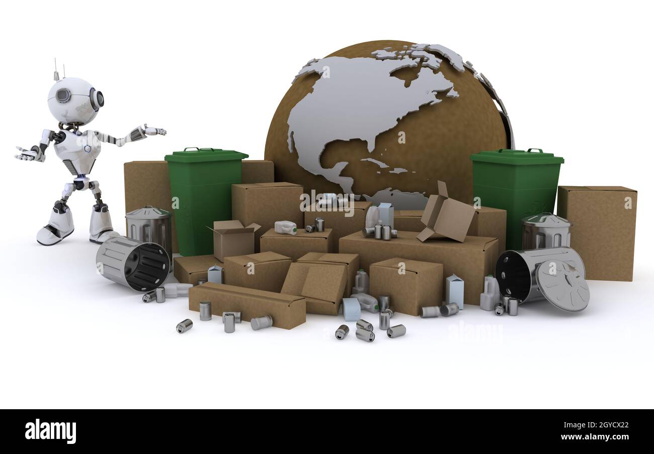 3D Render of a Robot recycling waste Stock Photo - Alamy