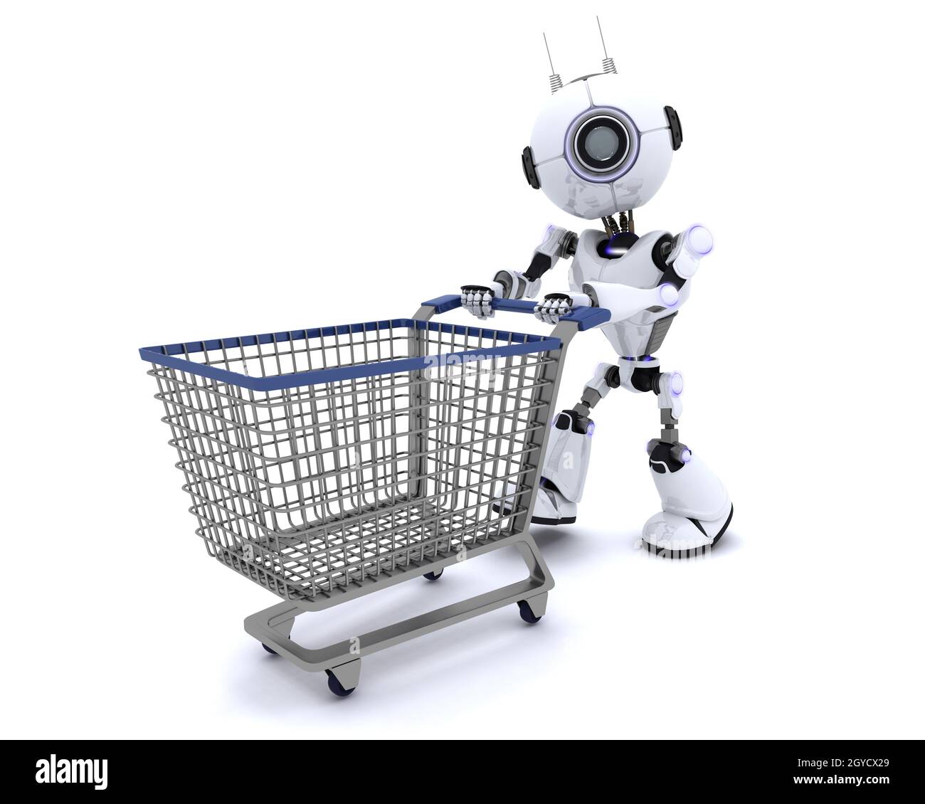 3D Render of a Robot with shopping cart Stock Photo - Alamy
