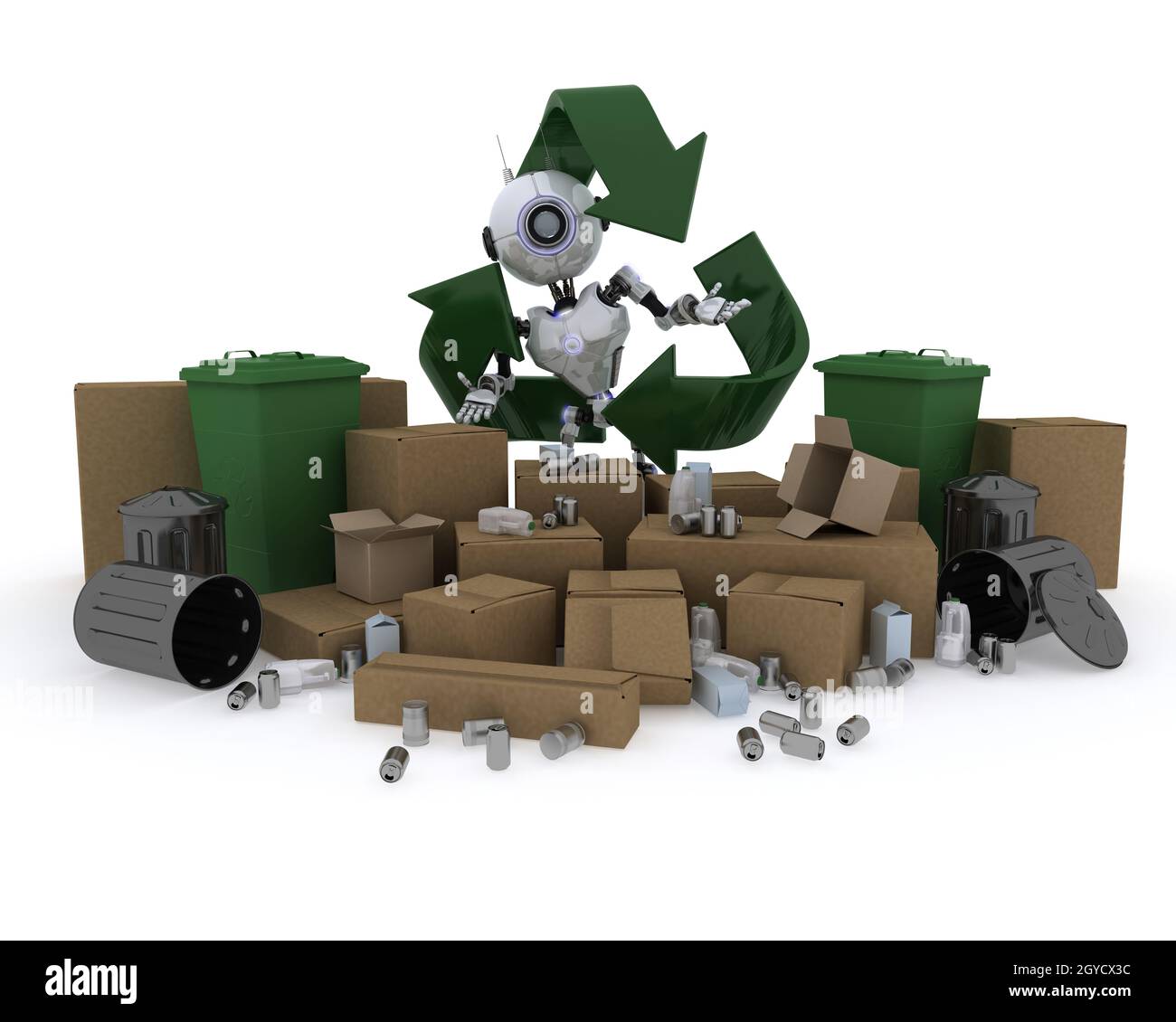 3D Render of a Robot with recycling waste Stock Photo - Alamy