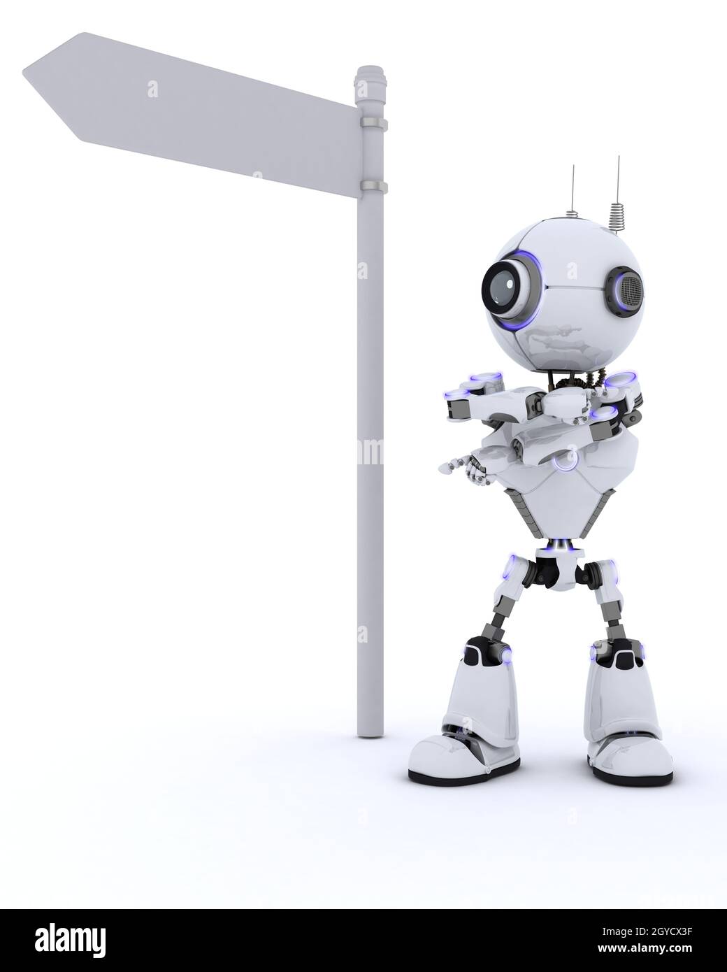 3D Render of a Robot with road sign Stock Photo - Alamy