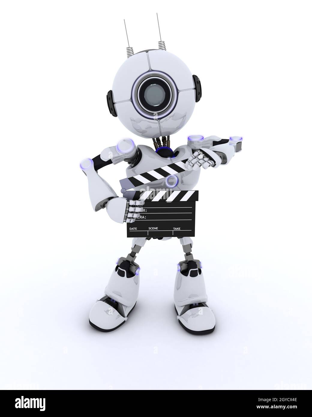 3D Render of a Robot with clapper board Stock Photo - Alamy