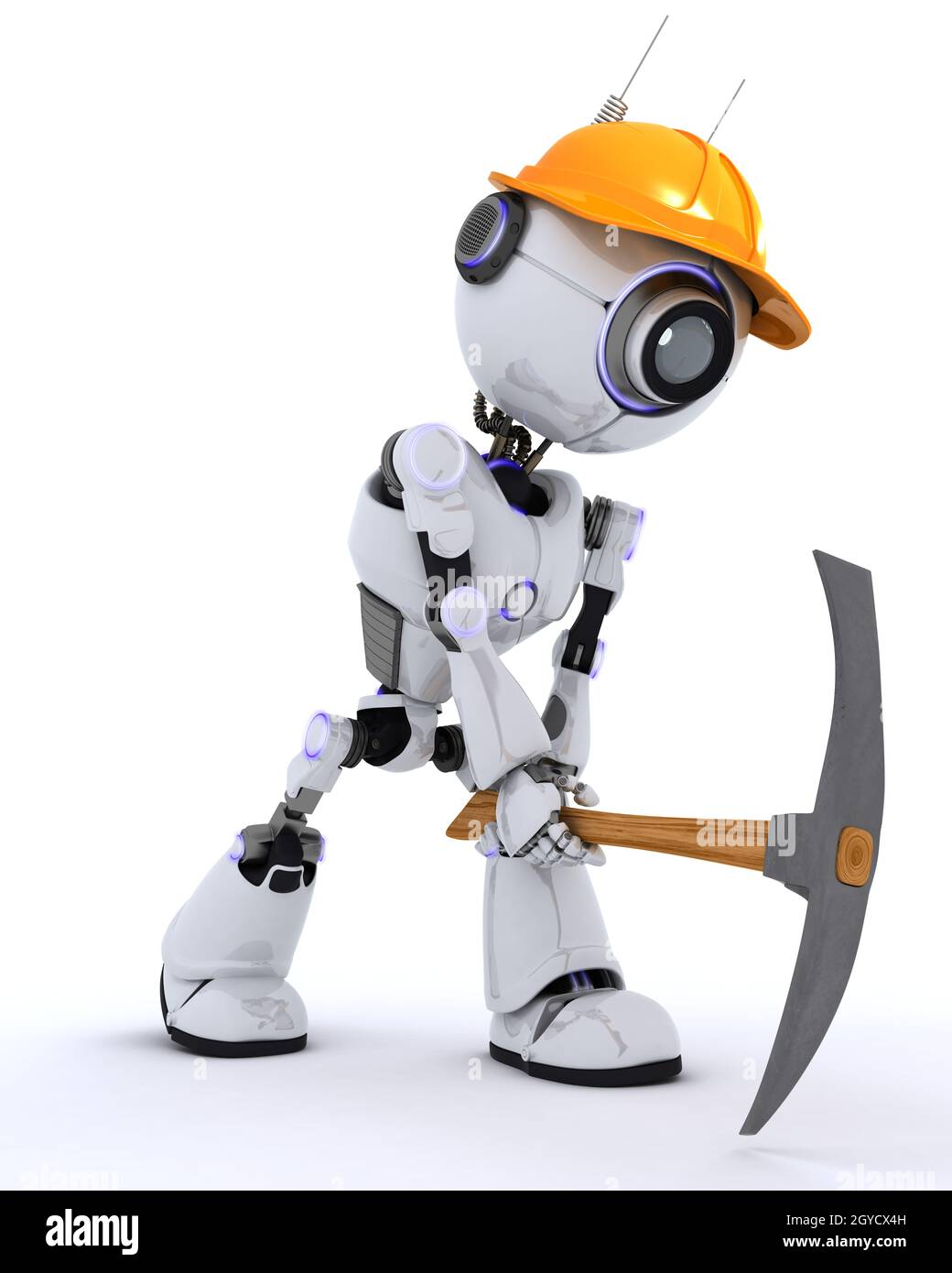 3D Render of a Robot Builder with a pickaxe Stock Photo - Alamy